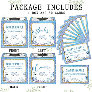 Azbuk Ocean World Theme Diaper Raffle Game with Box for Baby Shower, Funny Diaper Raffle Tickets Game, Diaper Party Raffle Insert Cards, Party Decorations Supplies, 50 Diaper Raffle Cards