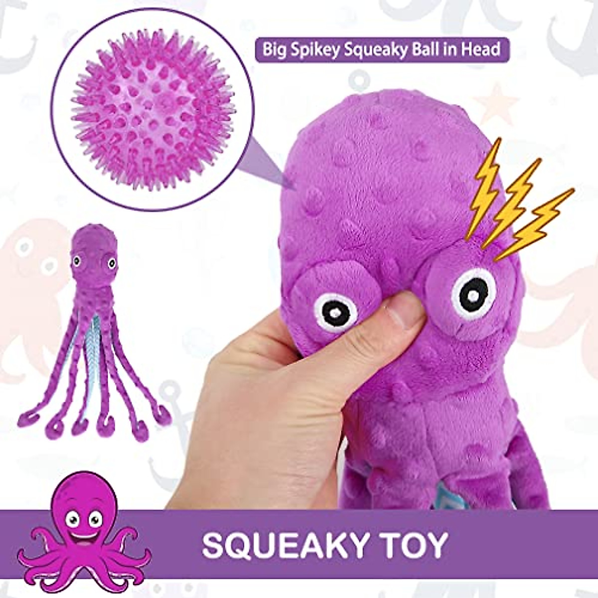 EXPAWLORER Long Dog Toy - 17" Best Squeaky Dog Plush Toys Puppy Birthday Gift Soft Stuffed Chew Toy Crinkle Paper and Built-in Squeaker Durable Interactive for Small Medium Large Dogs Chewing, Purple