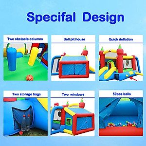 WELLFUNTIME Inflatable Bounce House,Jumping Castle Slide with Blower,Kids Bouncer with Ball Pit