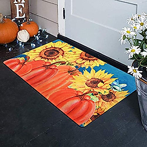 VERTKREA Thanksgiving Area Rug, Sunflower Pumpkin Mats, Autumn Floor Mats Rubber Rugs for Indoor Outdoor Entryway Kitchen Living Room Bedroom Bathroom, 18 x 29.5 Inches