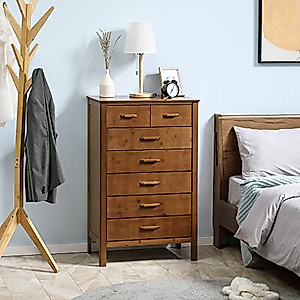 HOMCOM Tall Dresser for Bedroom, 7 Drawer Dresser, Chest of Drawers with Bamboo Frame, Brown
