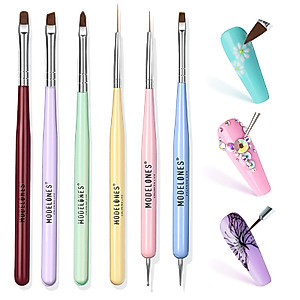 Modelones Nail Art Brush Set, Nail Art Tools with Nail Polish Brush, Nail Extension Gel Brush, Nail Liner Brush, Nail Carved Brush, Nail Dotting Pen, and Builder Nail Gel Brush for Salon at Home DIY