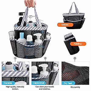 Ndeno Mesh Shower Caddy 8 Pockets Portable, Hanging Portable Toiletry Bag Tote for Men and Women, Quick Dry Bath Organizer Dorm Room Essentials for Beach, Camp, Travel (Gray Strips)
