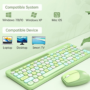 UHURU Colorful Wireless Keyboard and Mouse Combo - Computer Keyboard with Phone Holder, 2.4GHz Full-Sized Cute Green Keyboard and Mouse Set for Windows, Laptop, PC, Notebook - Green