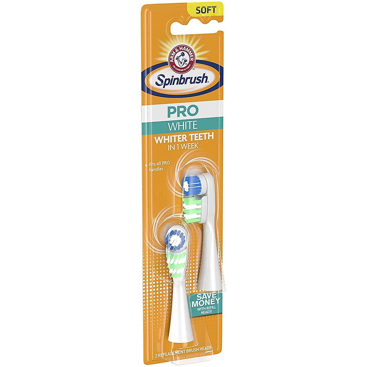 Arm & Hammer Spinbrush Pro Series White Electric Toothbrush Replacement Brush Heads Refills, Soft Bristles, 2 Count - 3 Pack (Includes 6 Brush Heads Total)