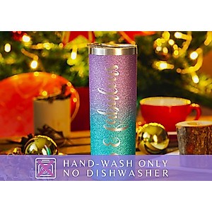 Quinceanera Gifts, 15 Year Old Girl Gifts for Birthday, 15th Birthday Gifts for Girls, Female, Her - 20oz/590ml Stainless Steel Insulated Tumbler with Straw, Lid - 15 & Fabulous Glitter Purple Blue