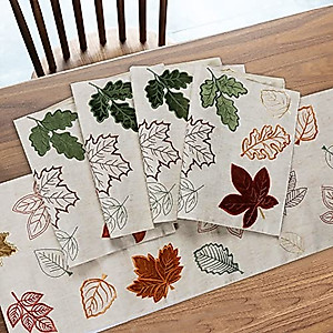 OWENIE Fall Table Runner 70 Inches Long, Embroidered Thanksgiving Table Runner for Fall, Autumn Harvest Farmhouse Linen Table Runner with Colorful Maple Leaves, 13 x 70 inches