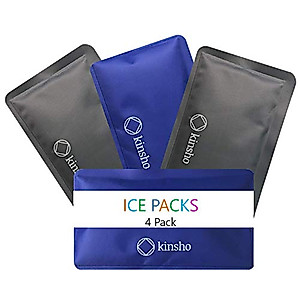 Ice Packs for Lunch Box Bag and Bento Boxes, 4 Pack Set, Reusable and Refreezable Soft Slim Pouches for Kids Boys Adults, Travel, School, Work, Camping, Long Lasting Cold, Flexible | Blue Grey…