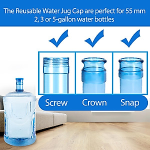 5 Gallon Water Jug Cap Reusable - Non-Spill 55mm Water Bottle Caps,Silicone Replacement Cap Lids Anti Splash 6 Pack