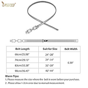 JASGOOD Skinny Metal Waist Belt for Dress Fashion Silver Waistband Elastic Metal Chain Belt, B-Silver, Fit Waist 35”-39”