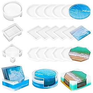 18 Pieces Resin Coaster Molds, Coaster Molds for Epoxy Resin with Storage Box Mold for DIY Art Craft Cup Mats