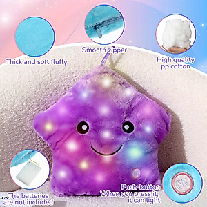 Pinkunn 6 Pcs Light up Star Pillow Star Shaped Soft Plush Pillow for Kids 13 Inch Twinkle LED Night Colorful Glowing Plush Throw Stuffed Pillow for Birthday Gifts Room Home Office