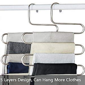 devesanter Pants Hangers Non-Slip S-Shape Trousers Hangers Stainless Steel & Rubber Clothes Hangers Closet Storage Organizer for Pants Jeans Scarf (6 Pack with 10 Clips)