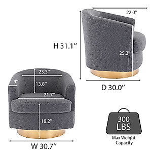 HANLIVES Swivel Accent Chair Set of 2 | 30.7''W Boucle Arm Chair with Gold Stainless Steel Base | 360 Degree Comfy Barrel Chair Single Sofa Chair for Living Room Bedroom Lounge Hotel(Black Boucle*2)
