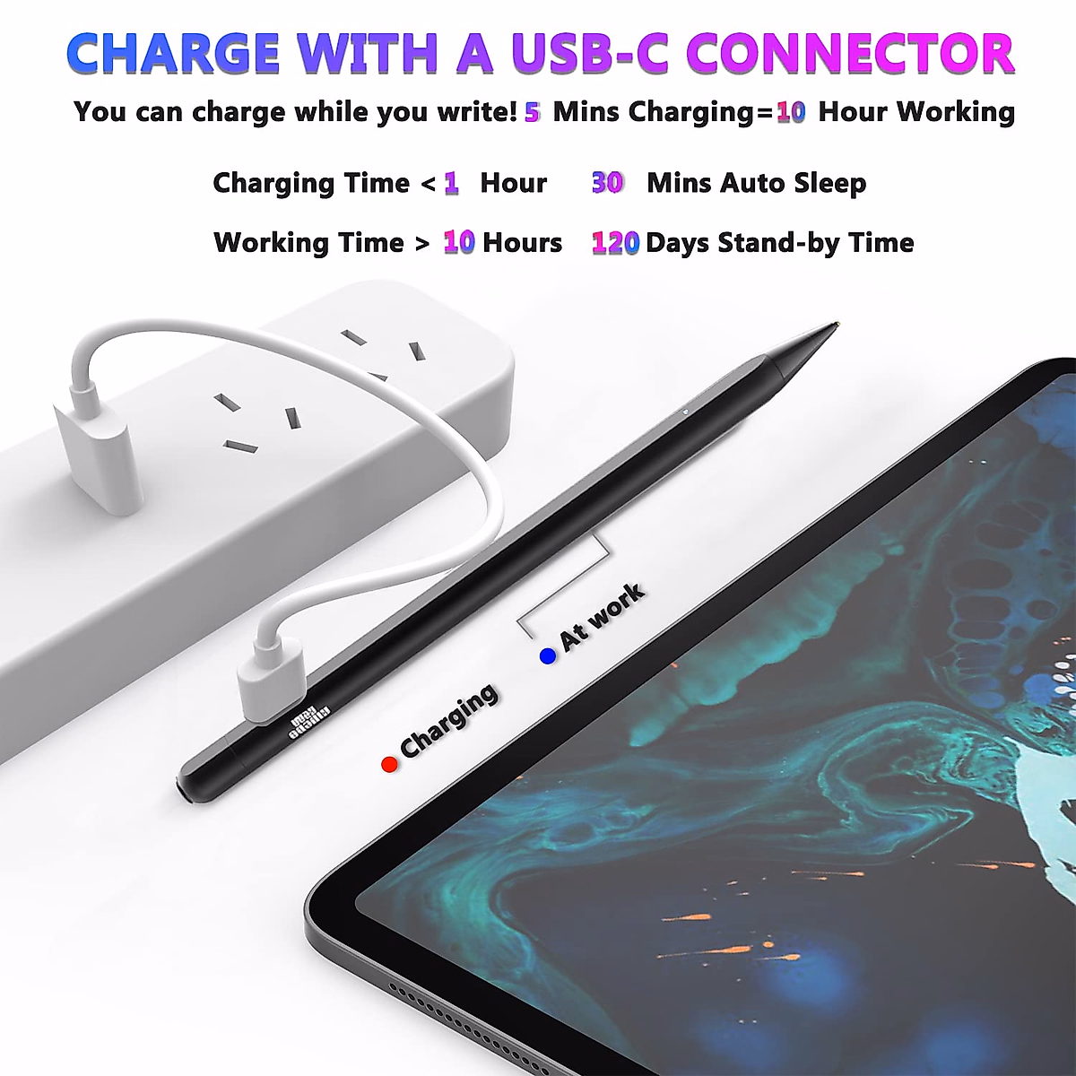 Stylus for iPad,Stylus for iPhone, Rechargeable Stylus Pen,1.4mm Fine Tip for Drawing and Writing, Compatible iPad Pro/iPhone and iPad/iPad Mini/iPad Air (Black)