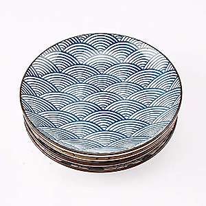 YALONG Ceramic Japanese Dinner Plates Set 7 Inch Appetizer Shallow Plates Serving Lunches, Cheese Salad, Dessert Set of 4 Assorted Motifs Microwave & Dishwasher Safe