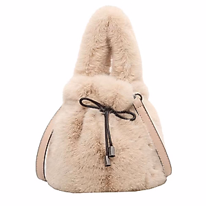 Women Cute Furry Purse Faux Fur Fuzzy Handbag Fluffy Crossbody Bag Plush Soft Sherpa Hand Bags Small Purses (beige)