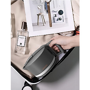 Foldable Travel Electric Kettle, 600ML Portable Water Boiler with 800w Power & Auto Shutoff, Compact BPA-Free Silicone Kettle for Tea, Coffee, Collapsible mini Kettle for Travel - Dark Grey