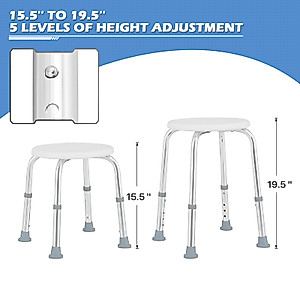 monicare Adjustable Seat Height Shower Stool for Bathroom Inside Tub, Small Round Plastic Non-Slip Waterproof Bath Stool for Elderly, Seniors, Adults, Disabled (White, 220 Lb Capacity)