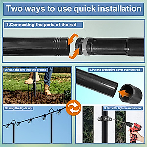 SEEYANG String Light Poles – 1 Pack 10 Ft Poles for Outdoor String Lights, Patio Light Poles for Outside, Light Poles for Outside String Lights Suit for Yard Patio Wedding Party