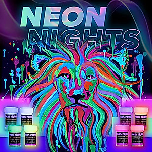 neon nights 2-IN-1 Glow In The Dark Acrylic Paint Set Glows in the Dark & under UV Blacklight - Set of 8 Self-Luminous Neon Paints for Halloween - German Premium Quality - 8 x 20 ml /