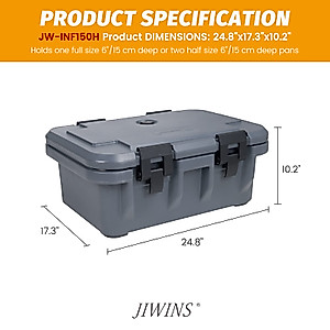 Jiwins Insulated Food Pan Carrier, Top Loader Pan Carrier, Stackable, for Restaurant Canteen, Gray, Suitable for 6" Deep Pans