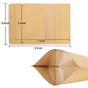 Ziqi 200pcs Kraft Ziplock Bag 5.9 x 8.7 Inch Reusable Kraft Pouch with Tear Notch and Matte Window for Food Storage, Stand Up Heat sealable Zipper Bags for Home or Business