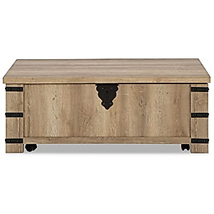 Signature Design by Ashley Calaboro Casual Lift-Top Rustic Coffee Table, Light Brown & Black