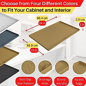 maryha Under Sink Mat for Kitchen Cabinet - Waterproof Silicone Proctor Tray for Leaks, Drips, Spills - Flexible Shelf Liner with Raised Edge and Drain Hole for Kitchen, Bathroom - 34" x 22" Beige