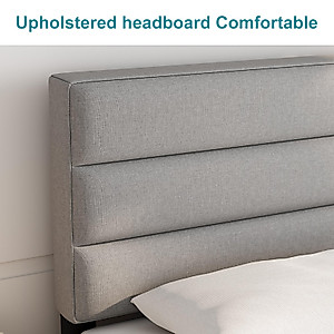 IYEE NATURE Twin Bed with Headboard,Sturdy Platform Bed with Wooden Slats Support,No Box Spring,Mattress Foundation,Easy Assembly,Grey