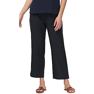 Soojun Women's Linen Blend Drawstring Wide Leg Cropped Pant, Black, Medium