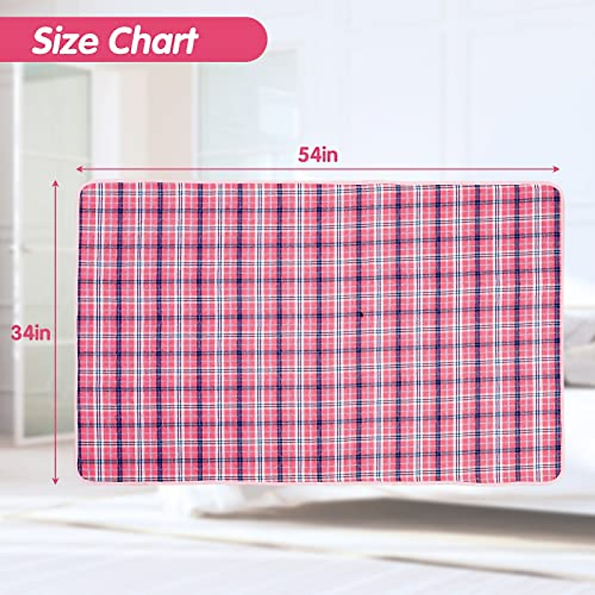 OUTCREATOR 2Pack Bed Pads for Incontinence Mattress Protector Anti-Slip Pads (54" x 34") for Toddlers Kids Pets Pee Pads and Machine Washable Absorbency and Leak Proof Edge(Pink)