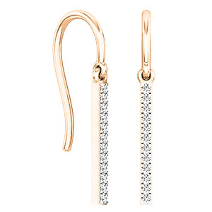 Dazzlingrock Collection 0.25 Carat (ctw) Round White Diamond Vertical Bar French Wire Dangle Earrings for Women in 14K Rose Gold