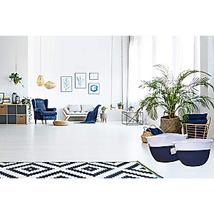 StorageWorks 100% Natural Cotton Rope Hand-Woven Basket- Two Color Design- White & Seaglass- 2 Pack