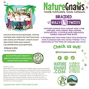 Nature Gnaws Braided Bully Twists for Dogs 11-12" (5 Count) - Long Lasting for Aggressive Chewers and Large Dogs - Natural Beef Dog Chew Bones