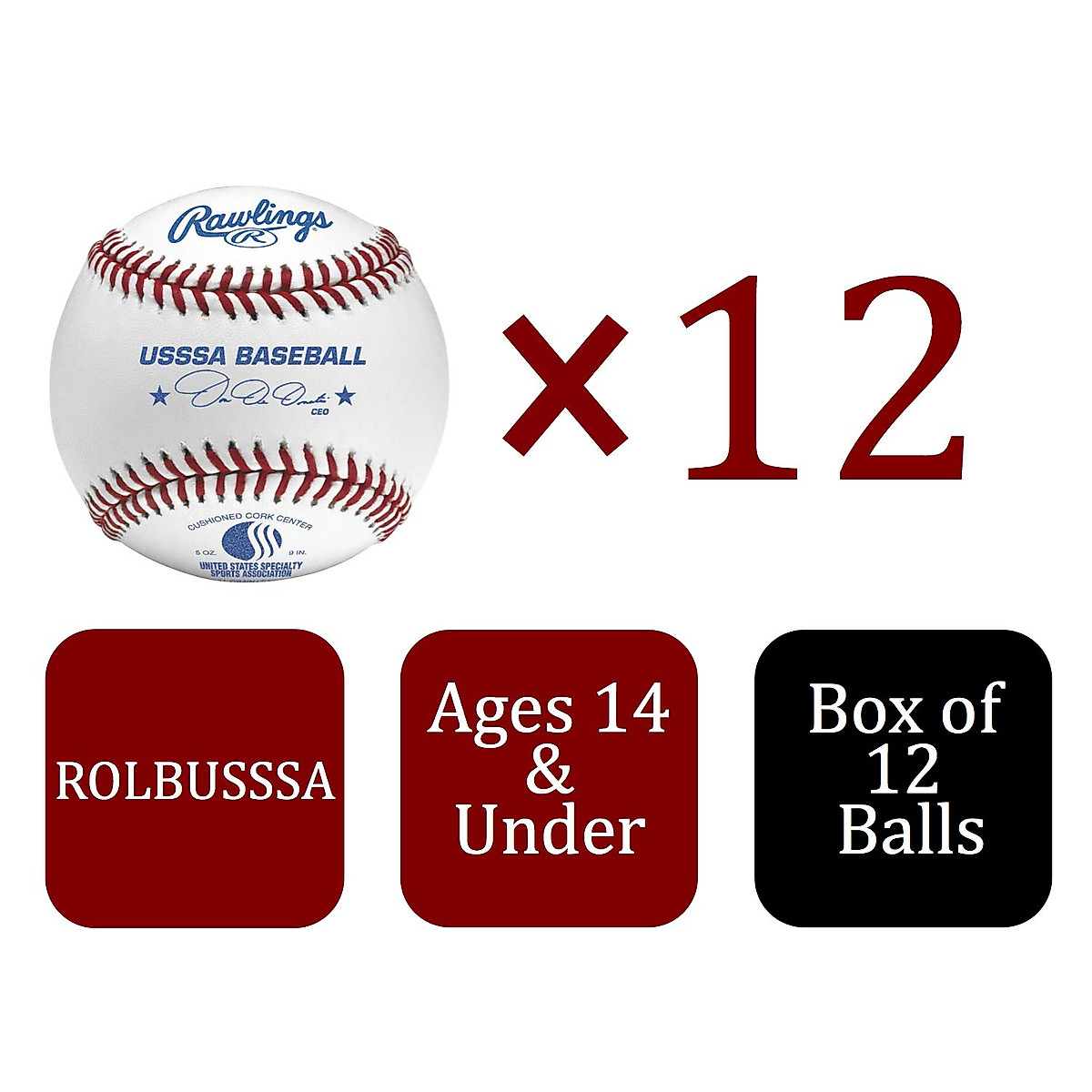 Rawlings | USSSA Baseballs | Tournament Grade | ROLBUSSSA | Youth/14U | 12 Count