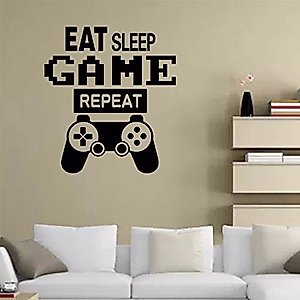 Gamer Wall Decals for Boys Kids Controller Eat Sleep Game Wall Decor Wall Stickers Playroom Bedroom Decoration for Gaming Fan and Video Gamer