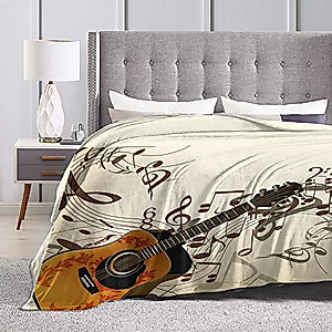 AuHomea Vintage Music Notes Guitar Throw Blanket Lightweight Flannel Fleece Blankets Warm and Cozy Throws for Winter Bedding and Couch 40"X50" Inches for Kids Adults