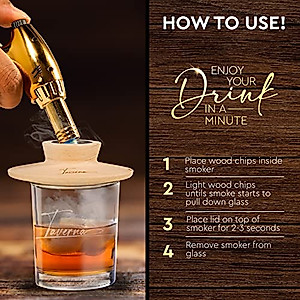 Cocktail Smoker Kit with Torch & Four Wood Chips for Whiskey Cocktails & Bourbon - Old Fashioned Smoker Kit and Whiskey Infuser Smoker Kit (Butane Not Included)