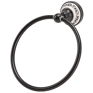 VTOSEN Towel Ring Holder in Antique Brass with Porcelain Accents,Bathroom Wall Mount for Towels and Washcloths