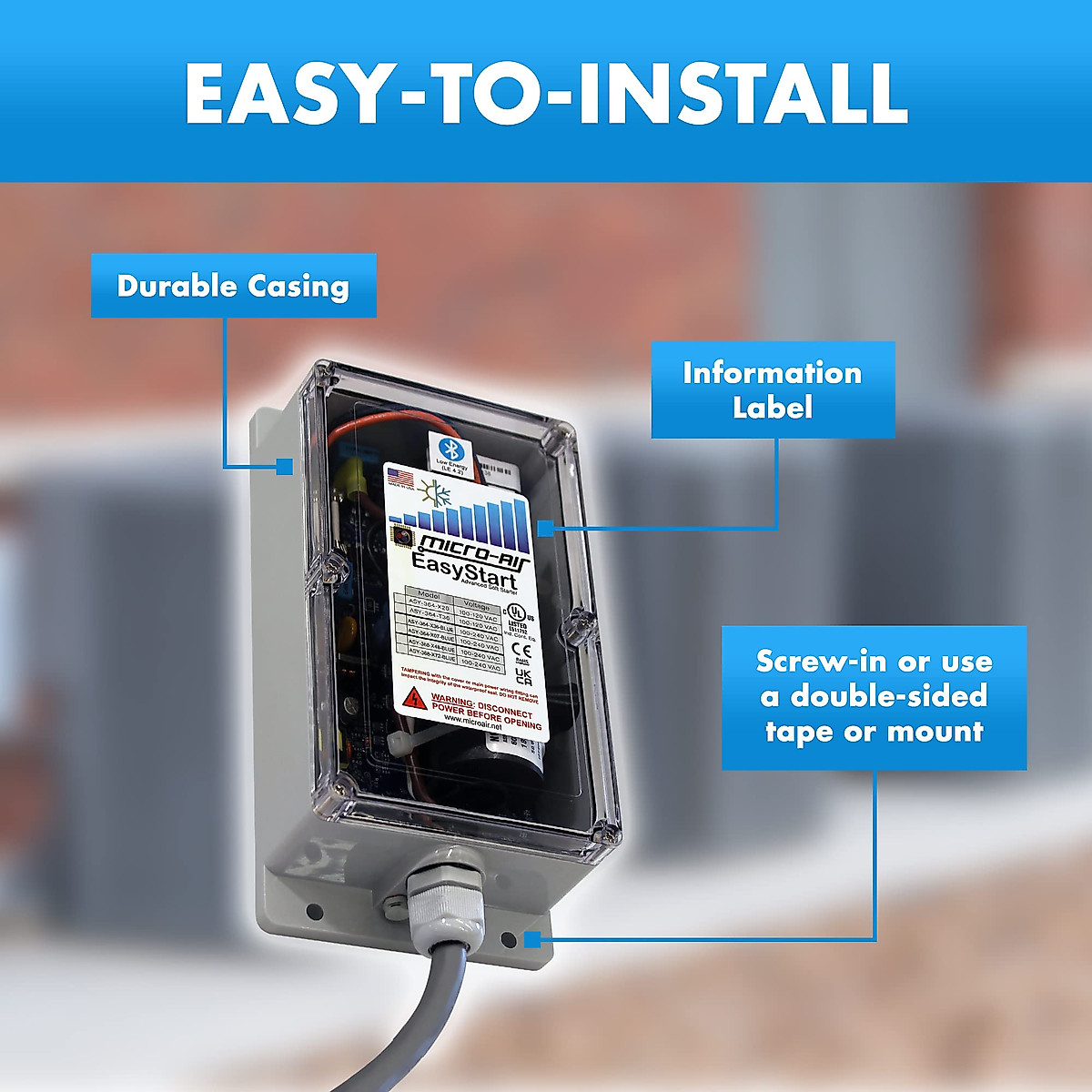 EasyStart Micro-Air 368 Advanced Soft Starter (ASY-368-X72-BLUE), Air Conditioner Soft Start Works with Generator, Start Air Conditioners at Less Power, Automotive & RV Use, 6 Ton Compressor