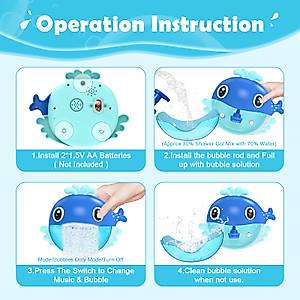 ULexuChi Bath Toys, Bath Bubble Maker, Bathtub Bubble Machine Whale, Bath Time Toys for Toddlers, 1000+ Bubbles Per Minute, 12 Children’s Songs, Baby Shower Toy, Gift for Kid Boy Girl