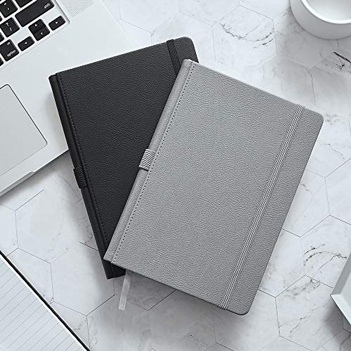 2 Pack Dotted Notebook Journal, Dot Grid Notebook and Journal Hardcover Thick Paper A5 with Inner Pocket, 96 Sheets/192 Pages per Notebook, 5.8“×8.2” Inch (Black, Dotted)