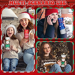 Mifoci 4 Pcs Christmas Skinny Tumblers Set 20 oz Christmas Stainless Steel Tumbler with Lid and Straw Christmas Double Insulated Cup Coffee Mug Tumbler Xmas Gift Set for Women Men Family, 4 Styles