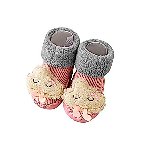 Autumn and Winter Boys and Girls Children Socks Shoes Non Slip Indoor Floor Baby Toddler Sports Shoes Warm and Comfortable Cute Cartoon Pattern Girls Shies (Pink, 12-18 Months)