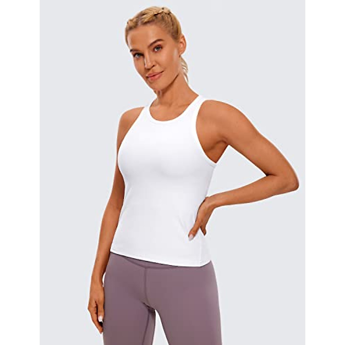 CRZ YOGA Butterluxe Womens Racerback Tank Top High Neck Workout Tops Athletic Sleeveless Top Camisole Gym Tanks White Medium