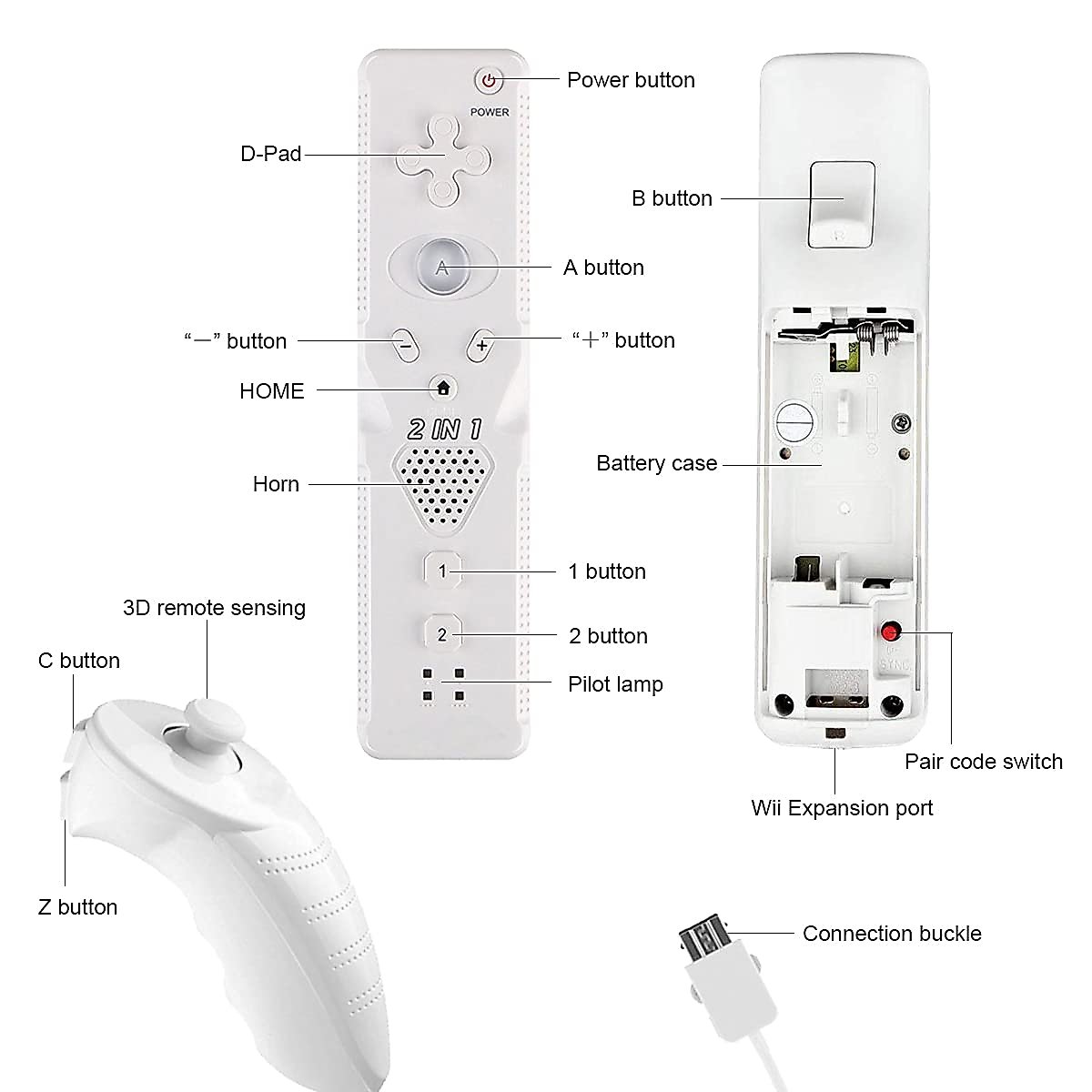 WeJoy Wii Remote Controller build in Motion Plus with Nunchuck and Wrist Strap for Wii & Wii U -White