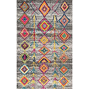 nuLOOM Catrine Bohemian Diamonds Shag Area Rug, 8' 10" x 12', Dark Grey