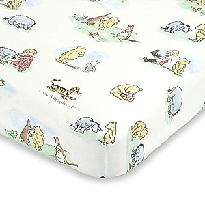 Disney Winnie The Pooh Classic Pooh Ivory, Blue, Sage, Tan Storybook 6 Piece Nursery Crib Bedding Set - Comforter, 2 Fitted Crib Sheets, Dust Ruffle, Baby Blanket, Changing Pad Cover