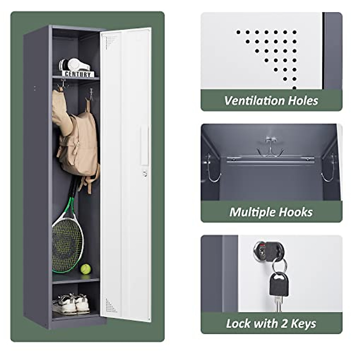 SISESOL Metal Lockers for Employees Steel Locker Large School Locker Metal Wall Locker Office Employee Lock Box 71" Steel Storage Cabinet Storage Locker Cabinet for Home Gym Office School Garage